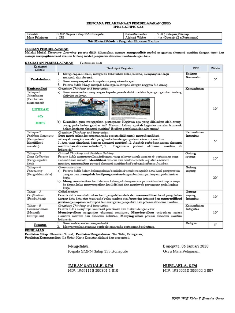 RPP IPS VIII-2 Pertemuan VIII Penguatan Ekonomi Maritim Bag. 1. | PDF