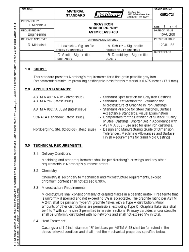 Gray Iron ASTM Class 40B Material Standard | PDF | Casting ...
