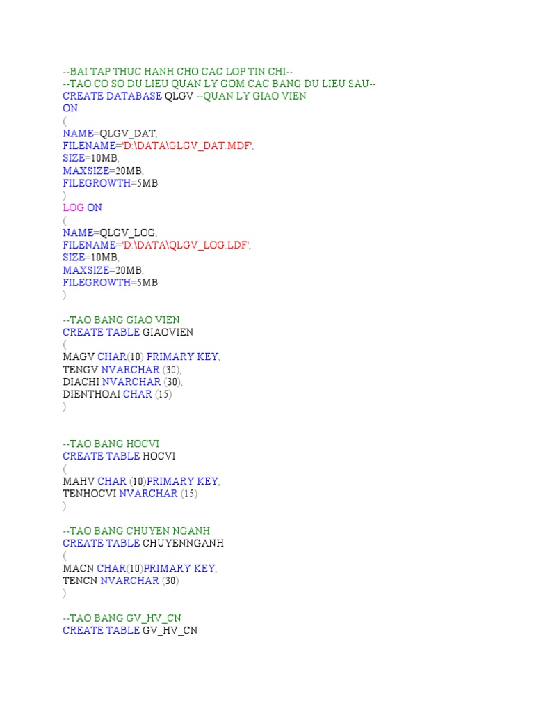 Bai Tap SQL Server | PDF | Sql | Data Model