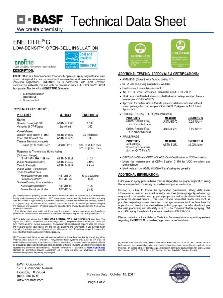 Datasheet BASF Entertite G SPF PDF | PDF | Building Insulation | Chemistry