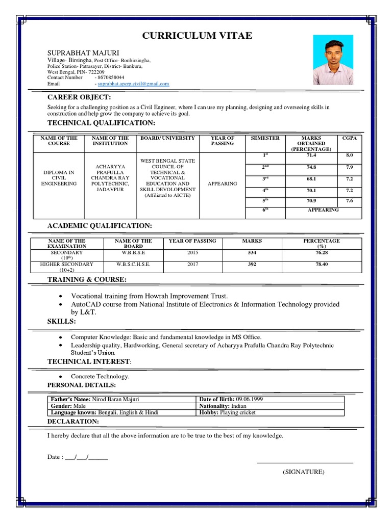 SUPRABHAT CV New | PDF | Institute Of Technology | Vocational Education
