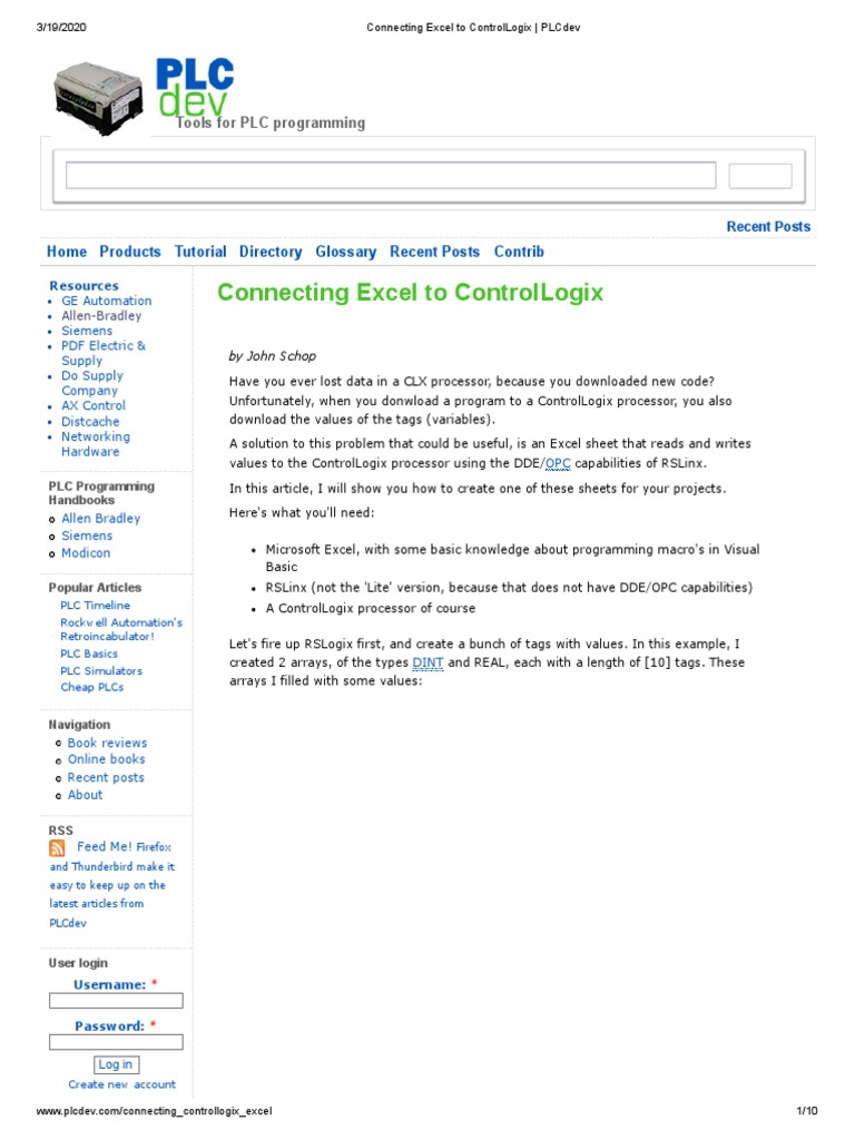 Connecting Excel To ControlLogix - PLCdev PDF | PDF | Microsoft Excel ...