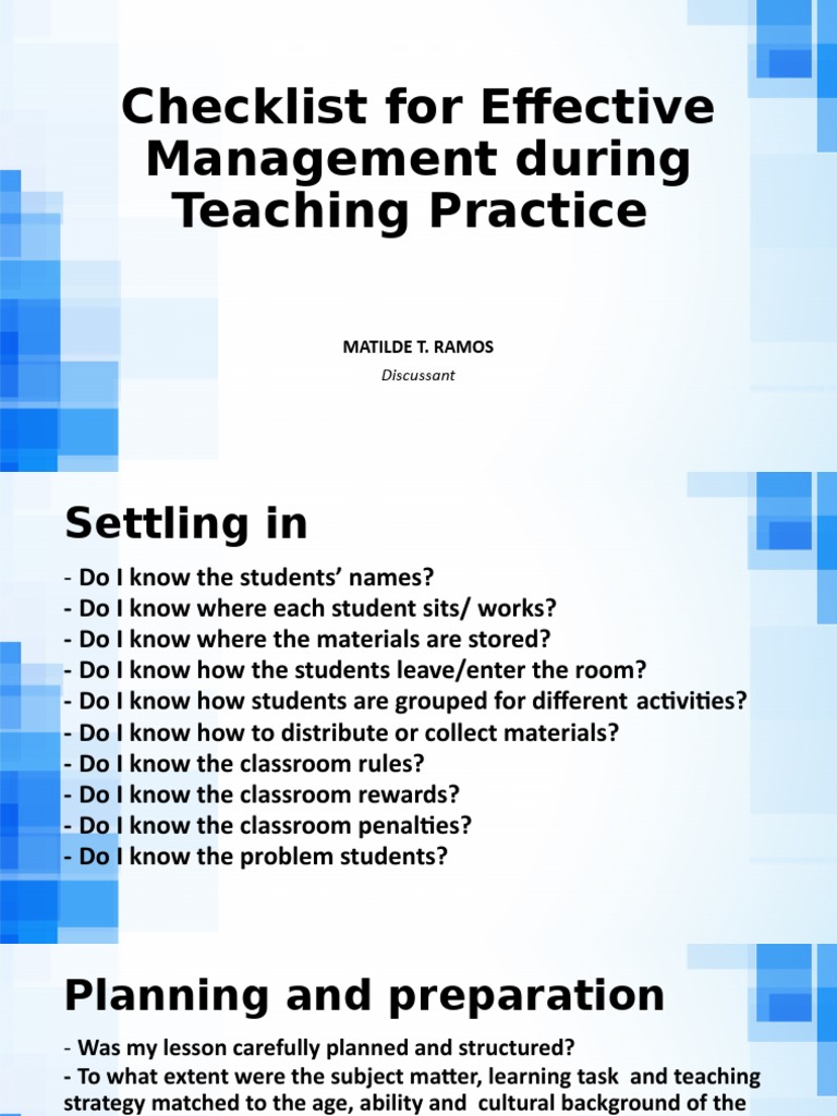 Teaching Practice Management Checklist | PDF | Pedagogy | Applied ...