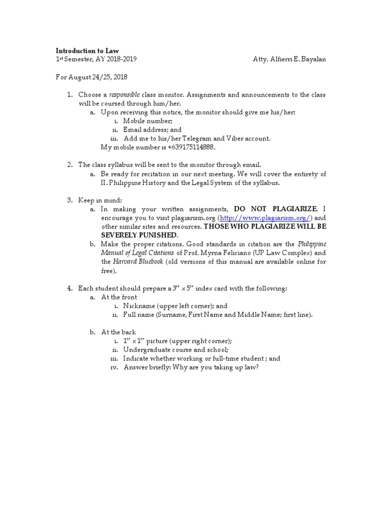 Introduction To Law Assignment 00 | PDF