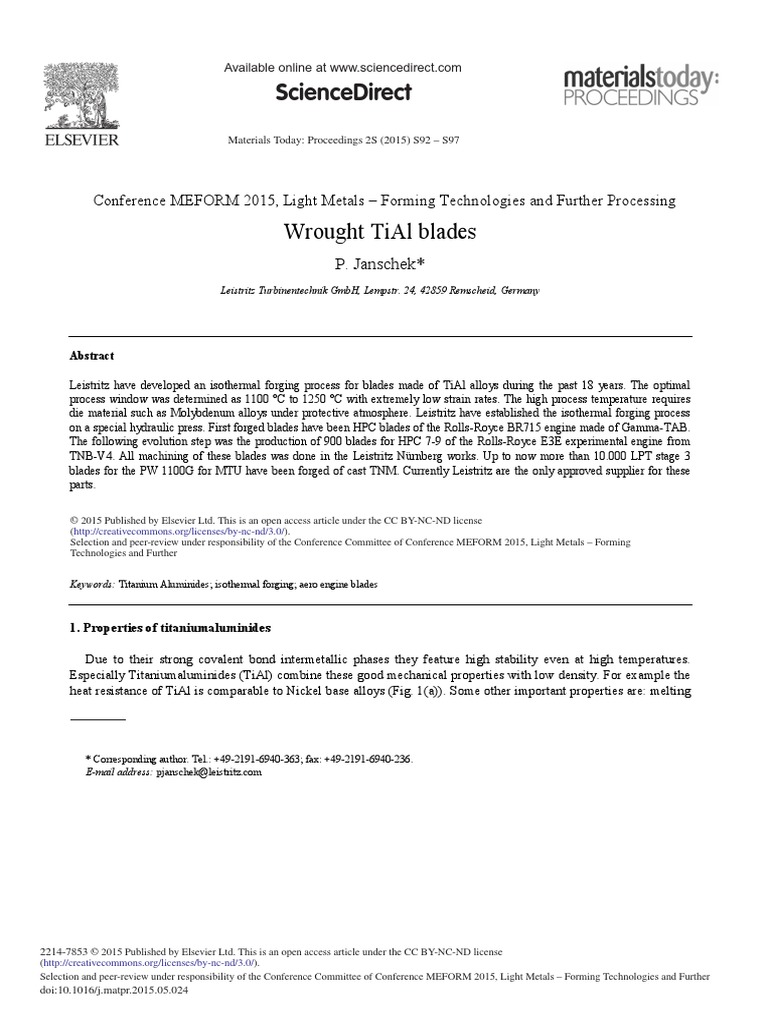 Wrought TiAl Blades | PDF | Forging | Extrusion