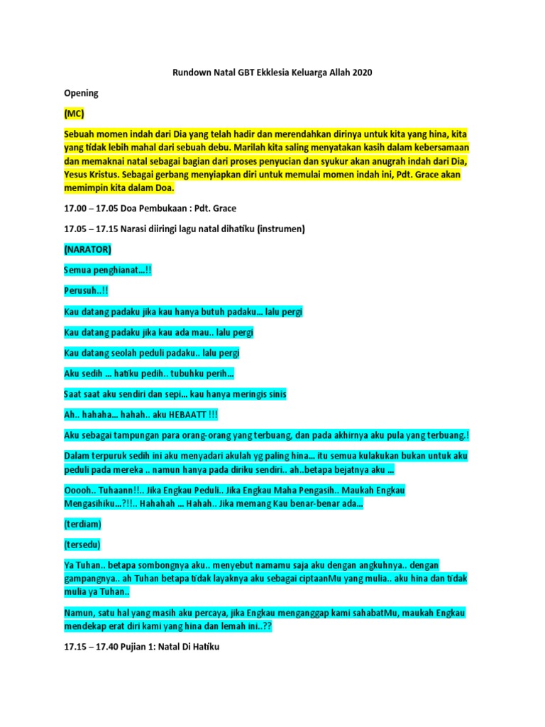 Rundown Natal GBT Ekklesia Keluarga Allah 2020 | PDF | Seni & Disiplin ...