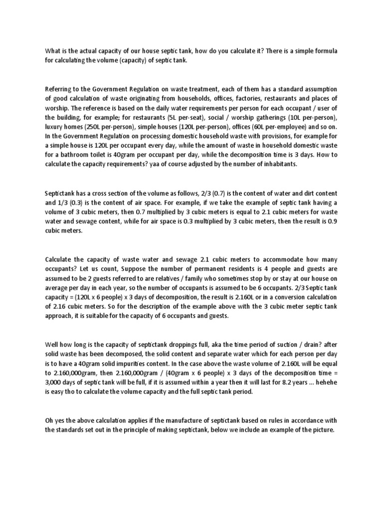 Calculation of Septic Tank | PDF | Volume | Septic Tank