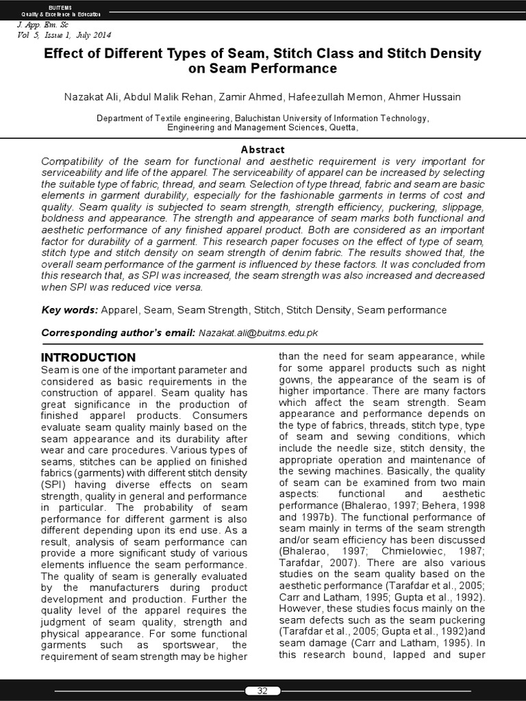 Effect of Different Types of Seam Stitch PDF | PDF | Seam (Sewing) | Sewing