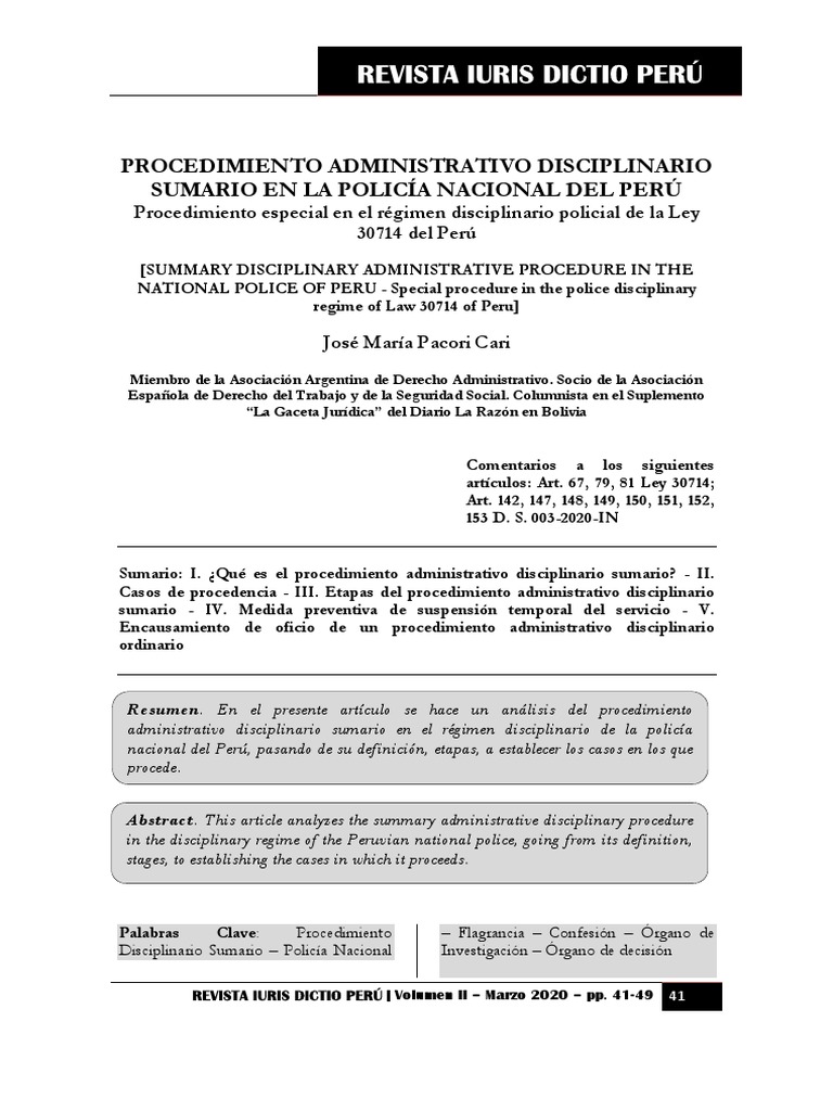 Procedimiento Administrativo Disciplinario Sumario en La Policía Nacional Del Perú - Autor José ...
