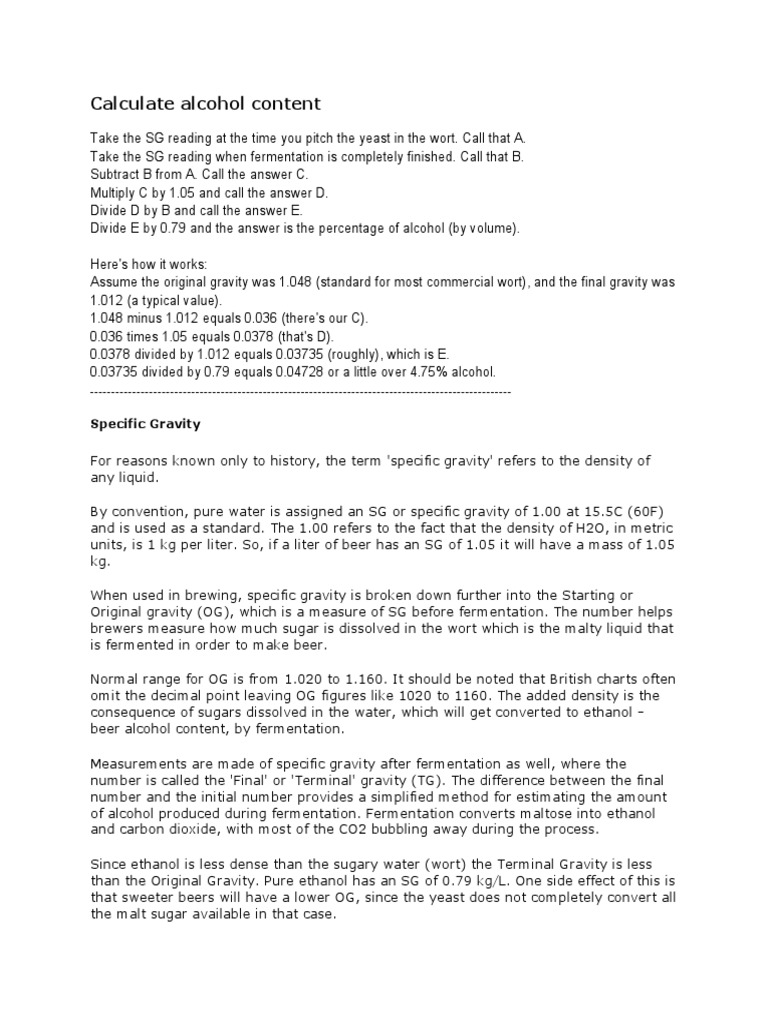 Alcohol Content Calculation Guide | PDF | Brewing | Alcohol