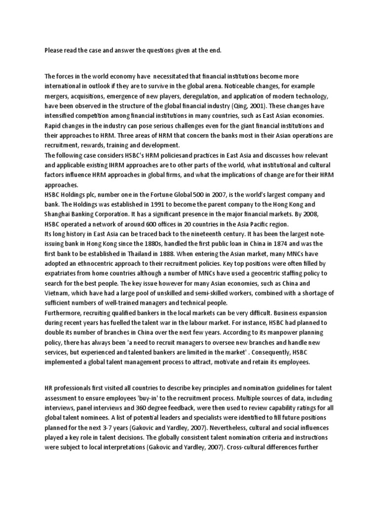 IHRM HSBC Case Study 3 | Download Free PDF | Hsbc | Human Resource Management
