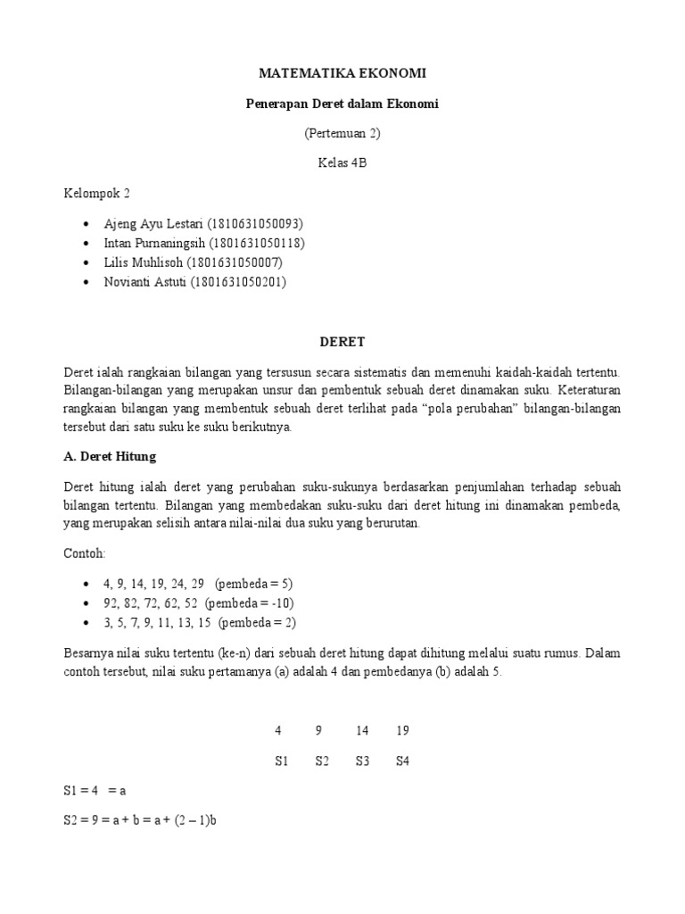 Matematika Ekonomi Deret | PDF