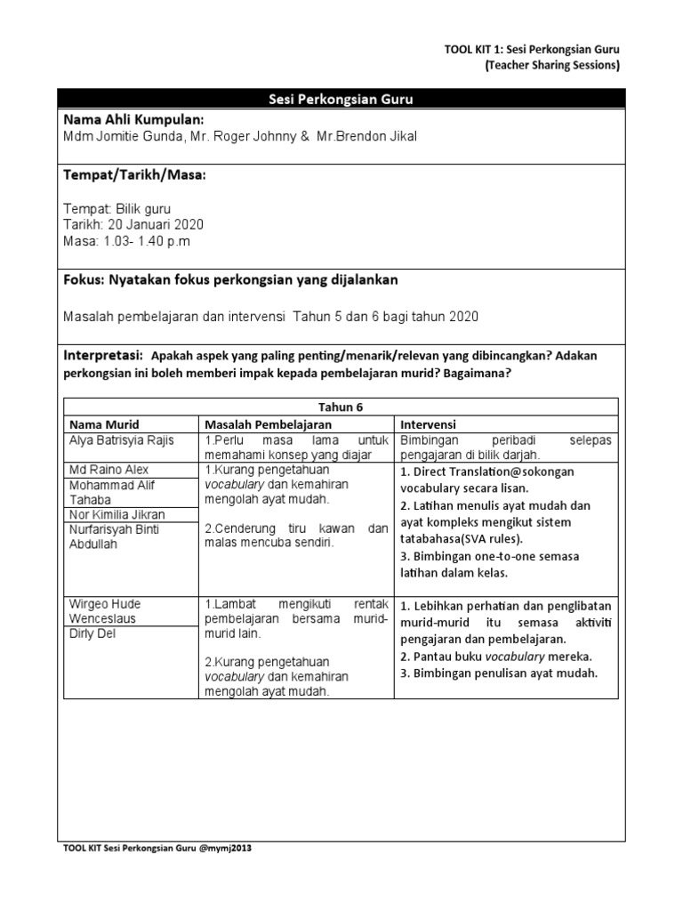 Borang Teacher Sharing Session 2 | PDF