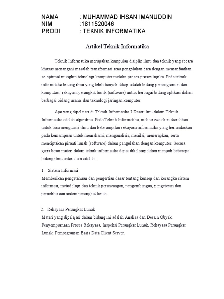 Artikel Teknik Informatika | PDF