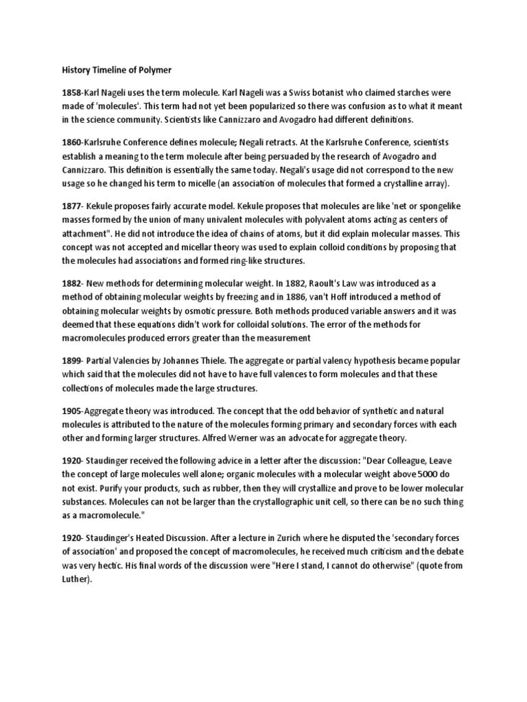 Polymer History Timeline Overview | PDF | Valence (Chemistry ...