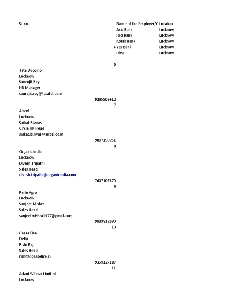 HR Database | Download Free PDF | Economy Of India | Companies