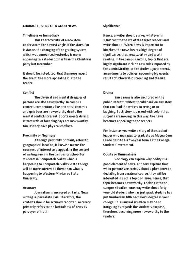 Elements OF A GOOD NEWS | PDF | News | Cognition