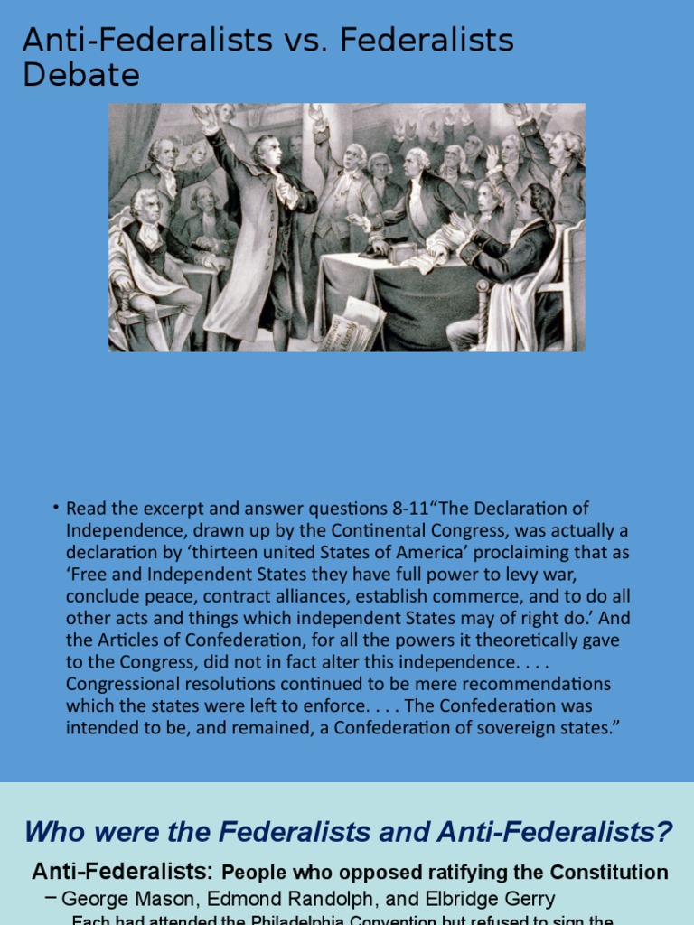 Federalists vs. Anti-Federalists Debate | PDF | The Federalist Papers ...