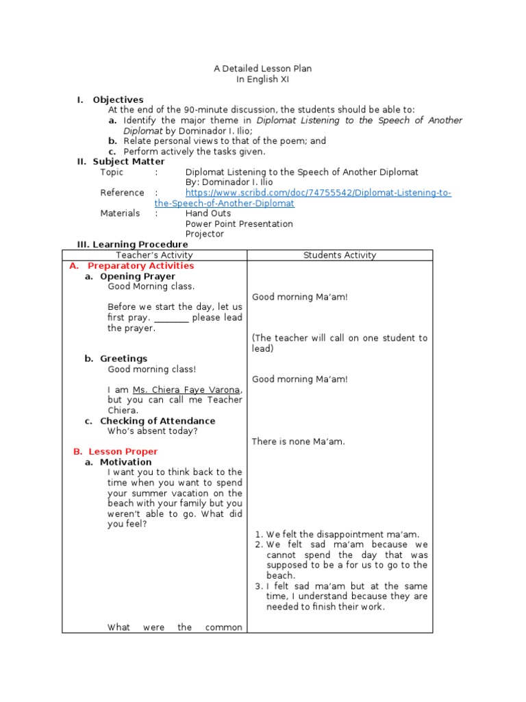 A Detailed Lesson Plan | PDF | Lesson Plan | Poetry