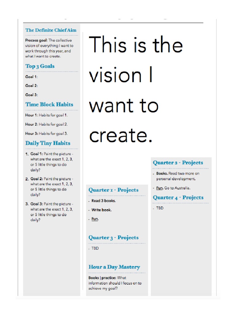 Yearly Goal Setting Vision Document PDF | PDF