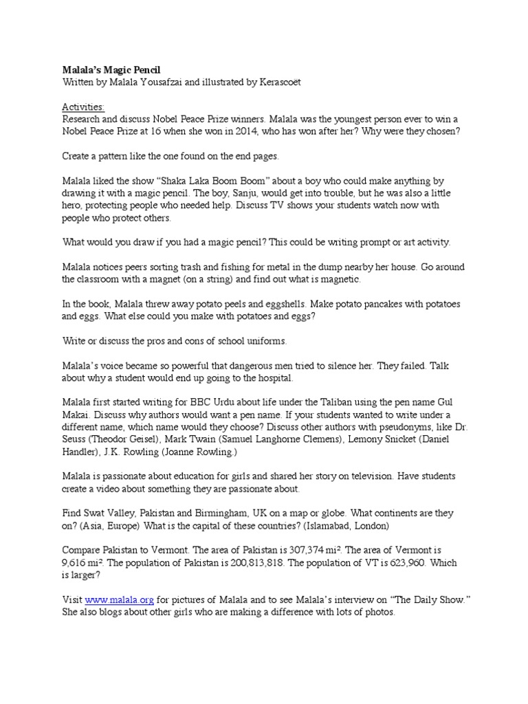 Malalas Magic Pencil | PDF | Young Adult