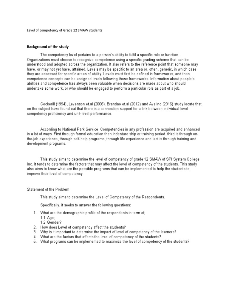 Level of Competency of Grade 12 SMAW Students | PDF | Behavioural ...