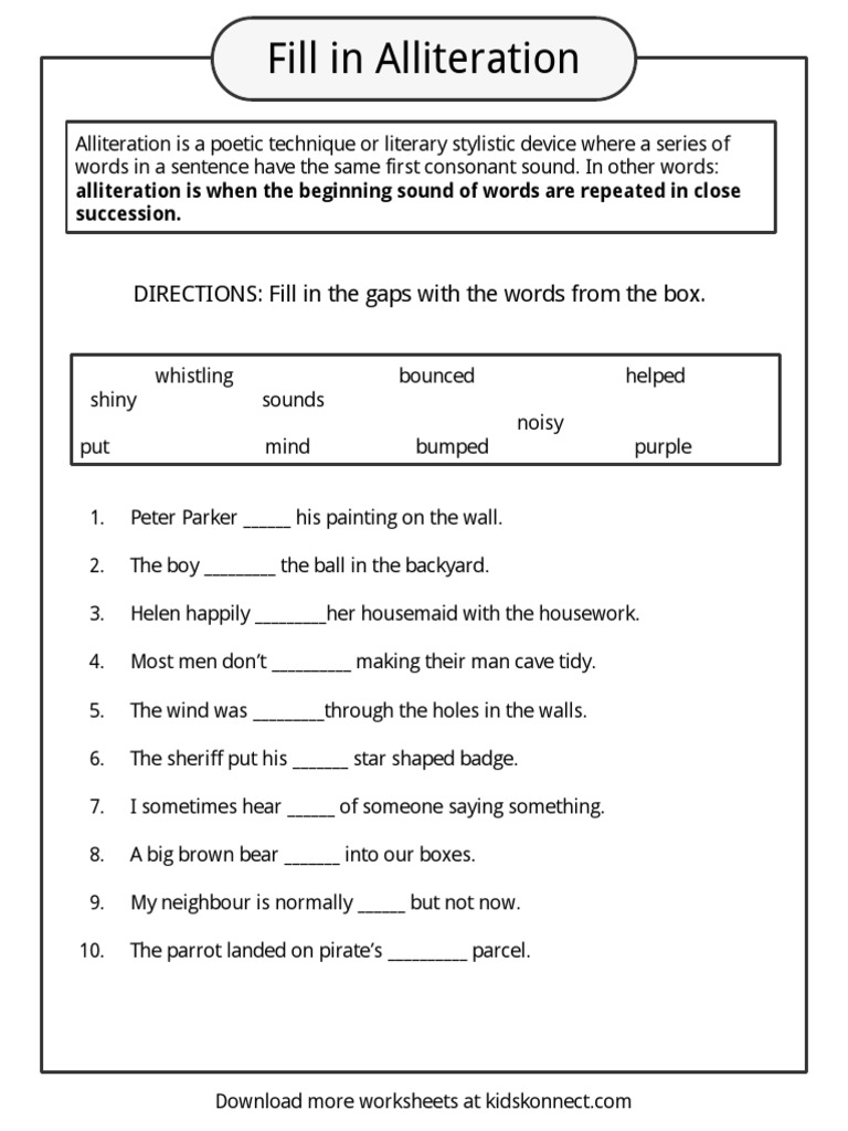 Alliteration and Filling in Words with the Same Beginning Sound | PDF