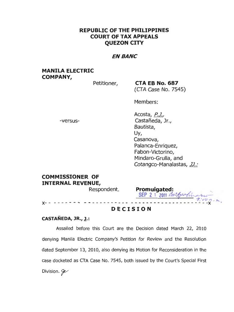 Meralco CTA Case - Philippine Documentary Stamp Tax On Loan and ...
