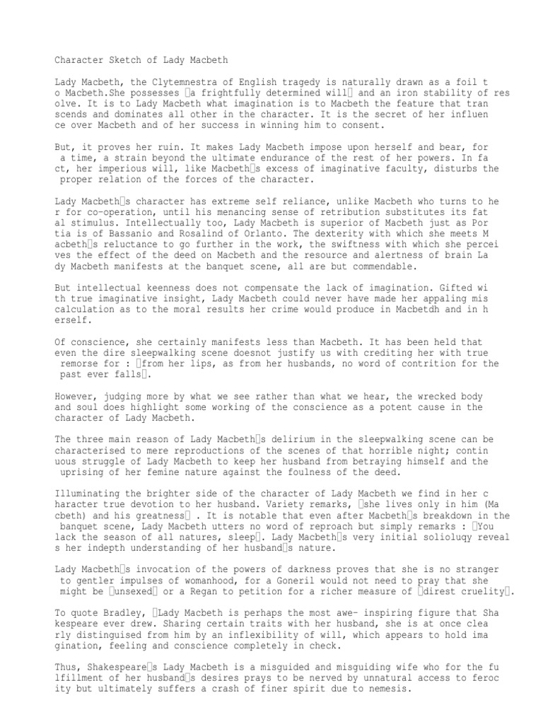 Lady Macbeth: A Character Analysis | PDF | Macbeth | Shakespearean ...