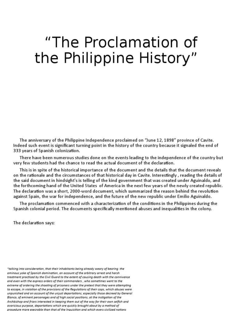 The Proclamation of The Philippine History | PDF | Philippines