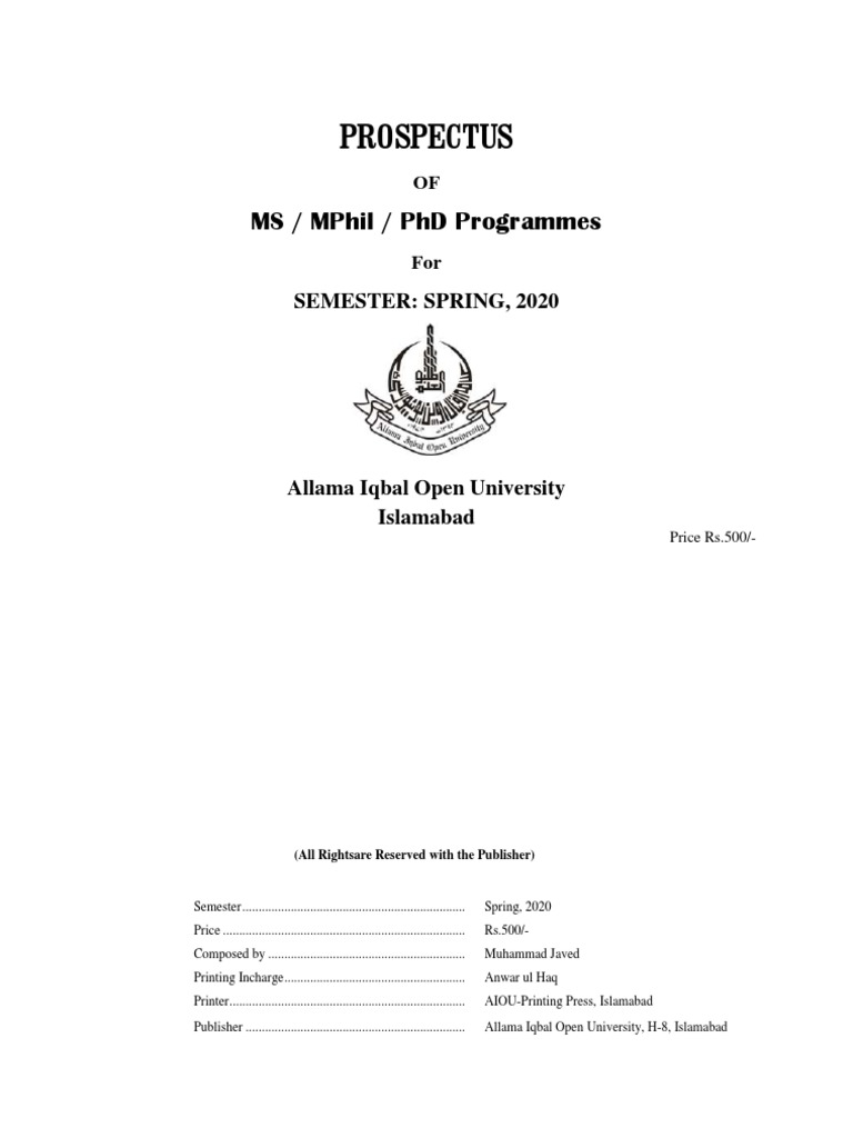MS MPhil PHD Prospectus Spring 2020 | PDF | Thesis | Postgraduate Education