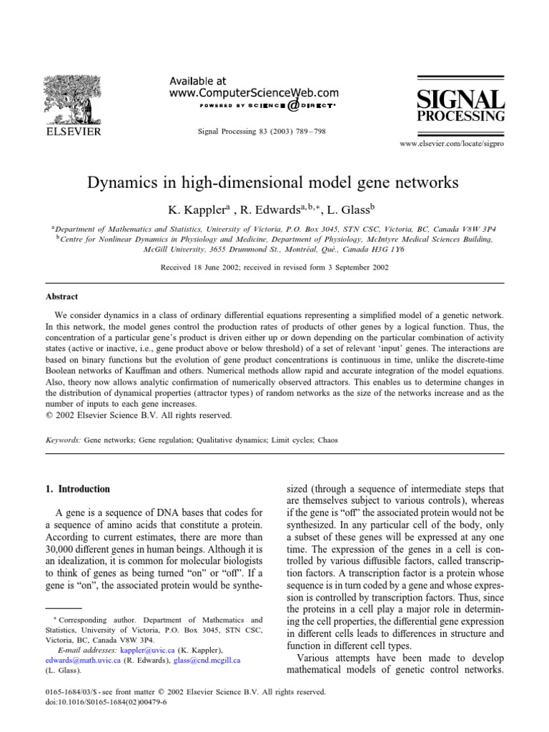 Dynamics In High Dimensional Model Gene Networks K Kappler R Edwards L Glass Pdf