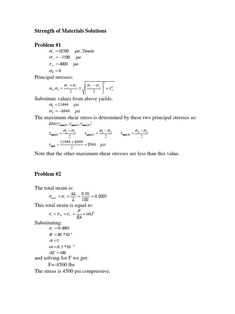 Solution of Strength of Materials Problems | PDF | Strength Of ...