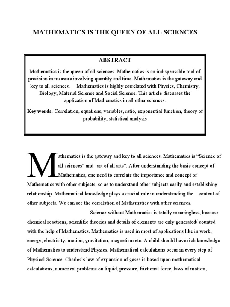 Pedagogic Article:Mathematics As The Queen of All Sciences | PDF ...