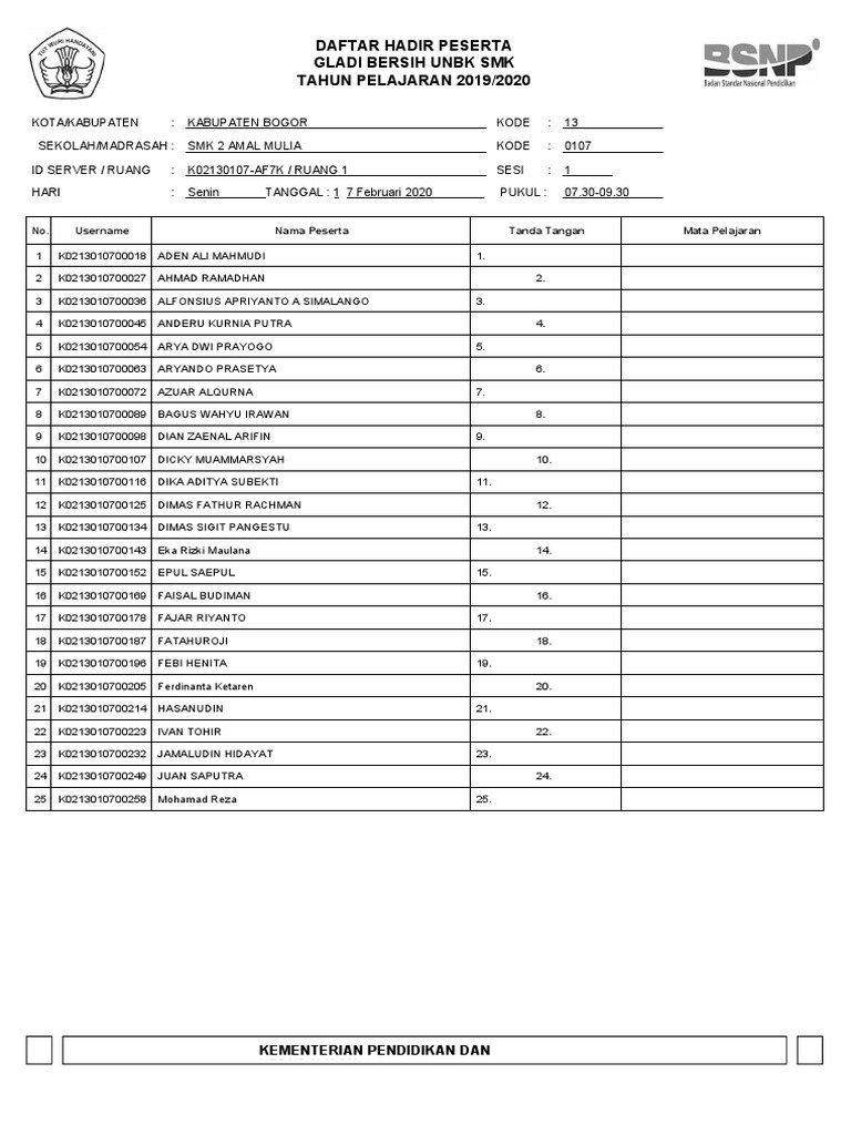 Daftar Hadir Tryout | PDF