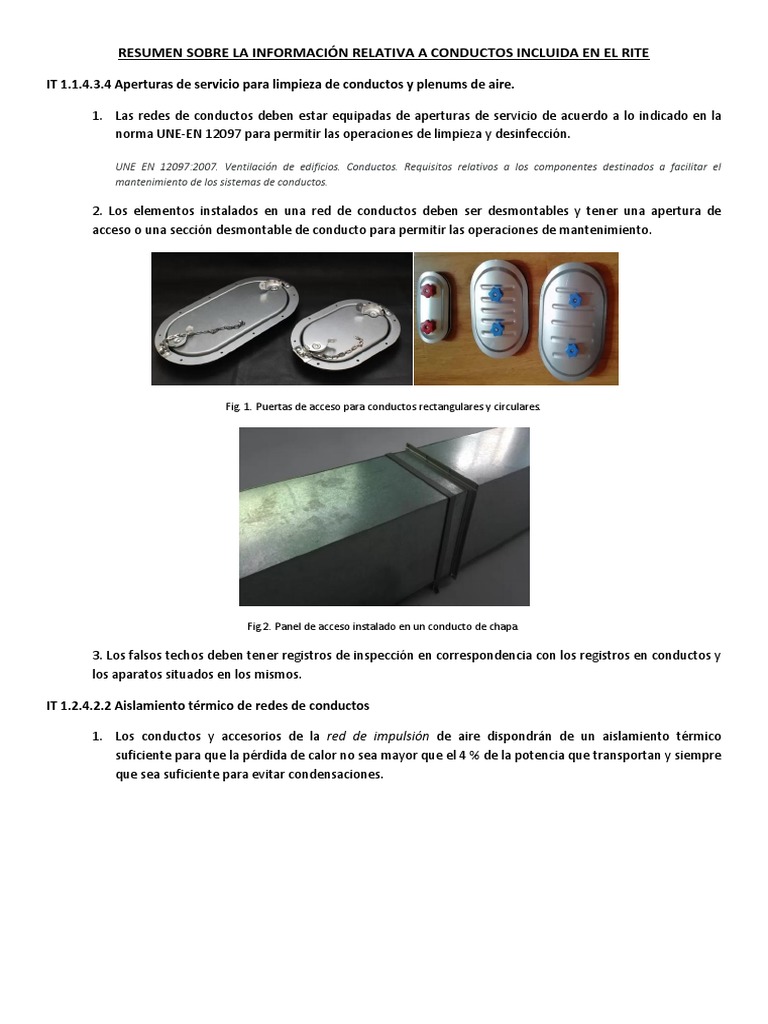 Resumen Sobre La Información Relativa A Conductos Incluida en El Rite | PDF | Aislamiento ...