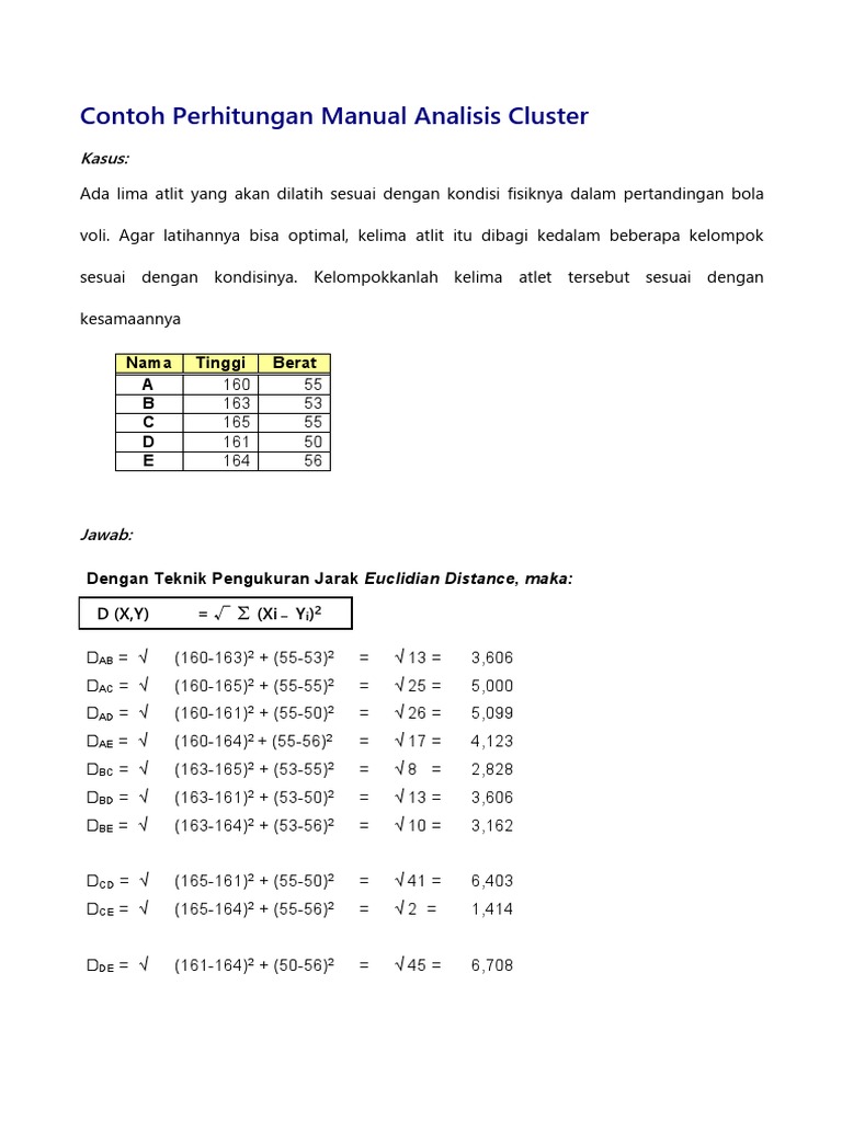 Contoh Perhitungan Manual Analisis Cluster | PDF