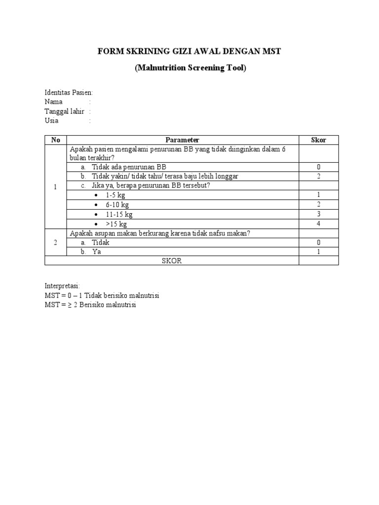 Form Skrining Gizi MST | PDF