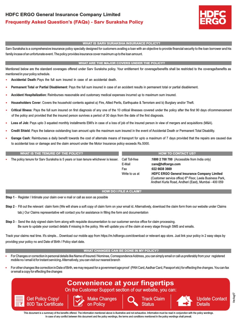 HDFC Sarv Suraksha Policy Overview | PDF | Myocardial Infarction ...