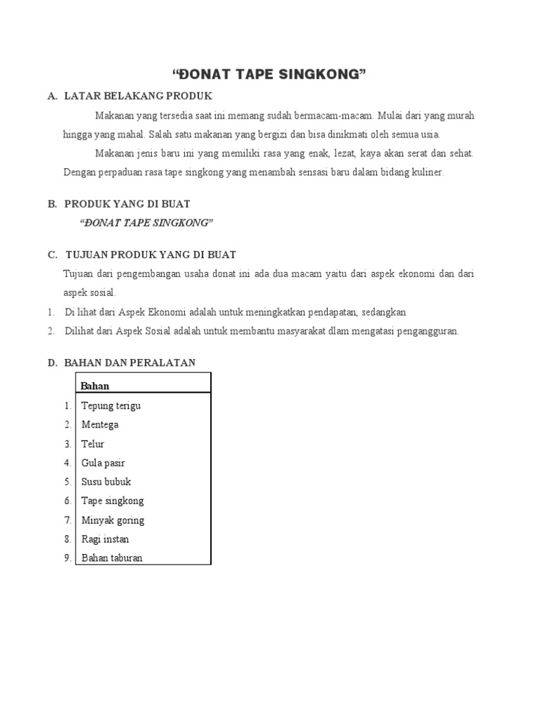 Proposal Usaha Donat Tape Singkong | PDF