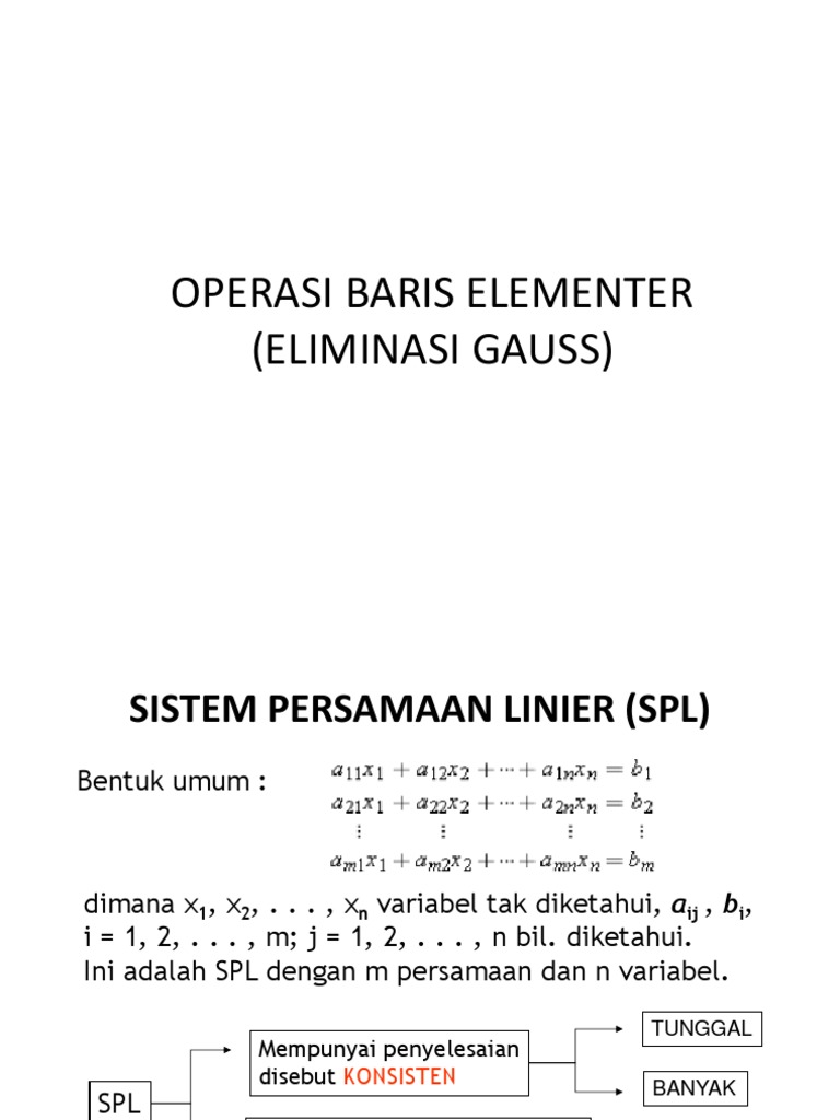 Pertemuan 2 Operasi Baris Elementer Dan Eliminasi Gauss Jordan PDF | PDF