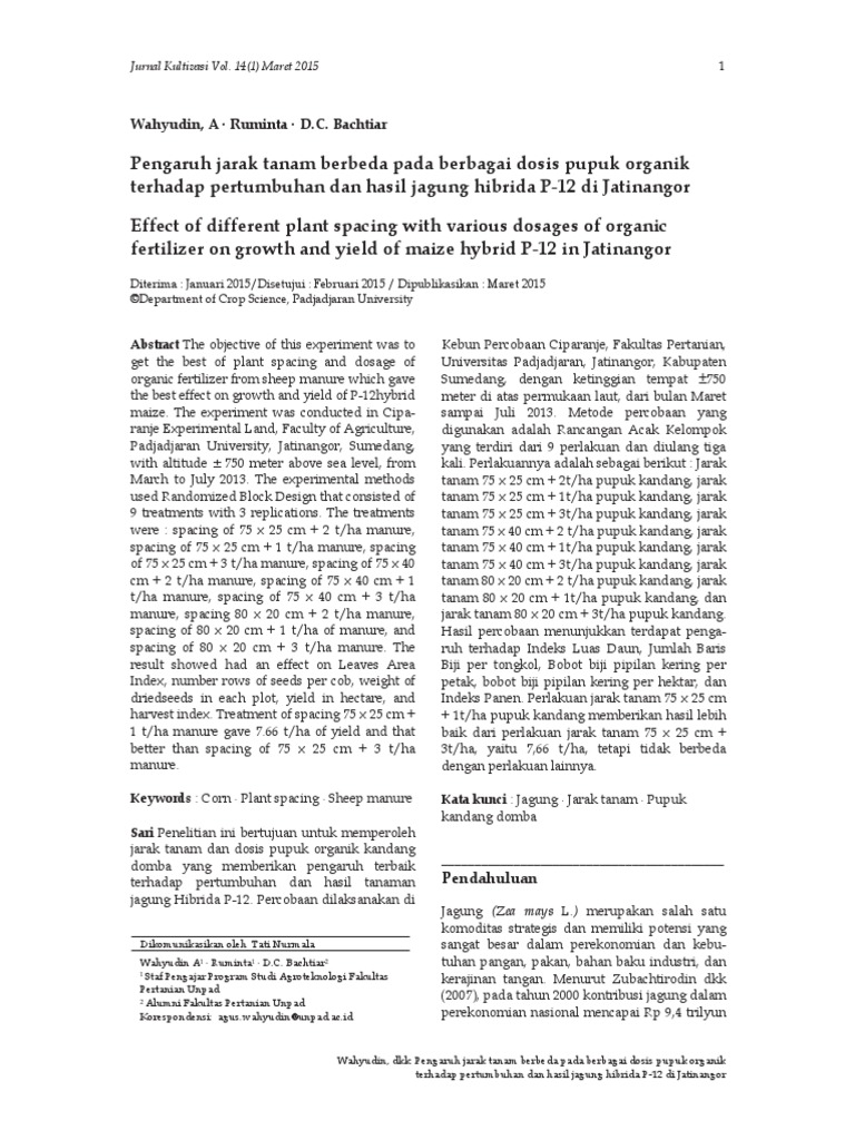 Pengaruh Jarak Tanam Berbeda Pada Berbagai Dosis Pupuk Organikterhadap Pertumbuhan Dan Hasil ...
