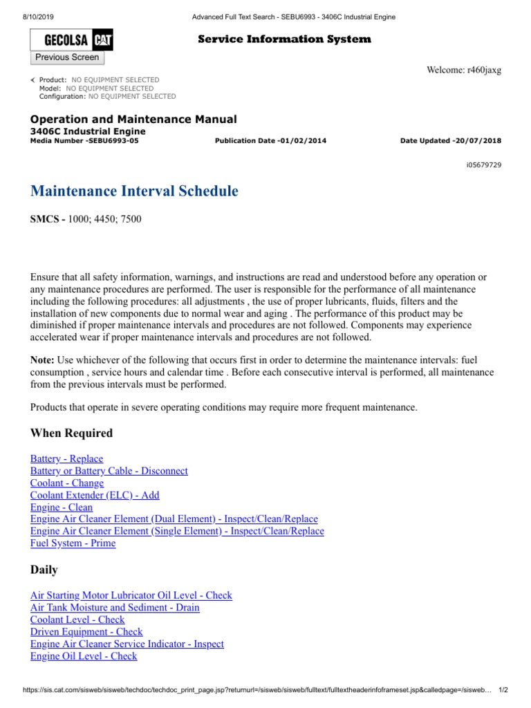 Maintenance Interval Schedule - 3406C Industrial Engine | Download Free PDF | Engines | Motor Oil