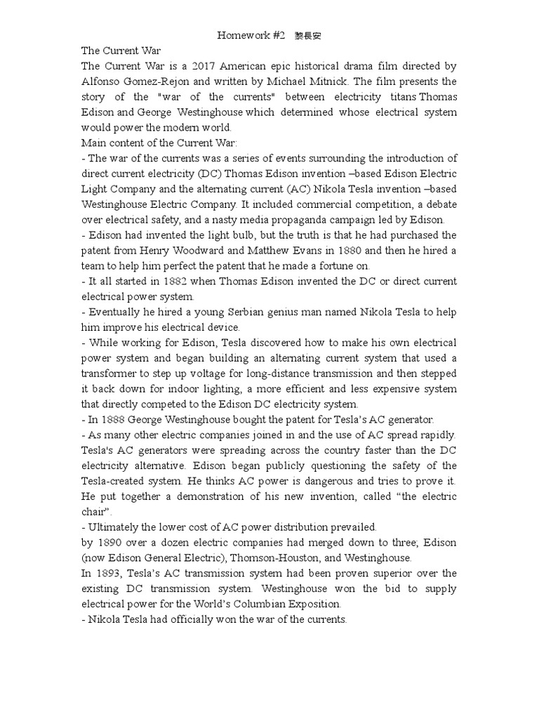 The Current War | PDF | Nikola Tesla | Thomas Edison