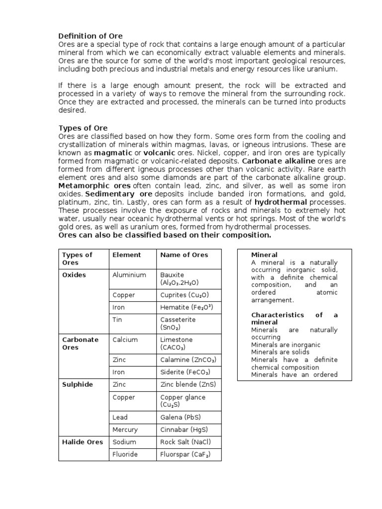 Definition of Ore | PDF | Minerals | Ore