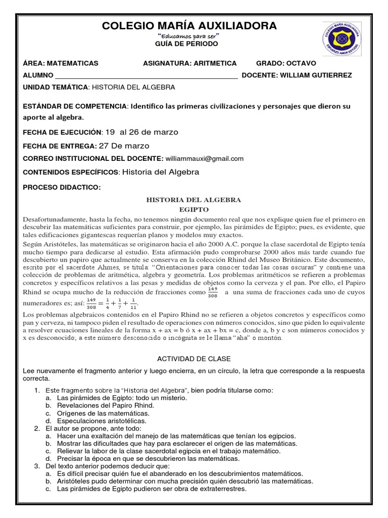GUÍA GRADO 8° Matematicas MAUXI PDF | PDF | Babilonia | Álgebra
