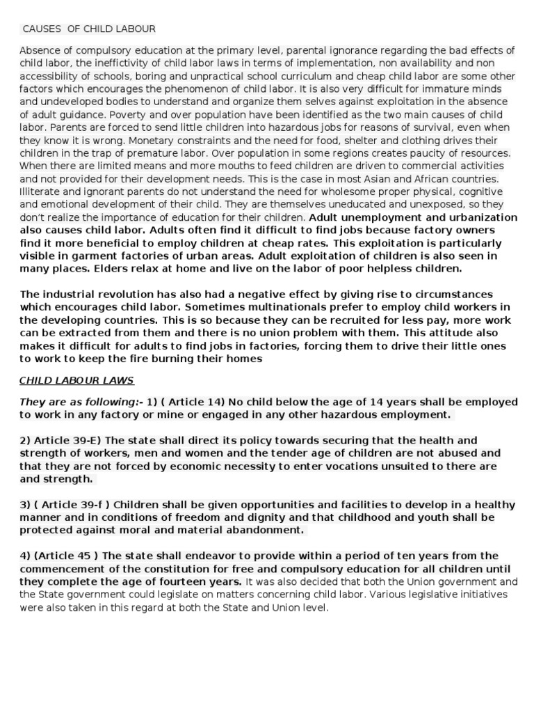 Causes of Child Labour | PDF | Child Labour | Labour Economics