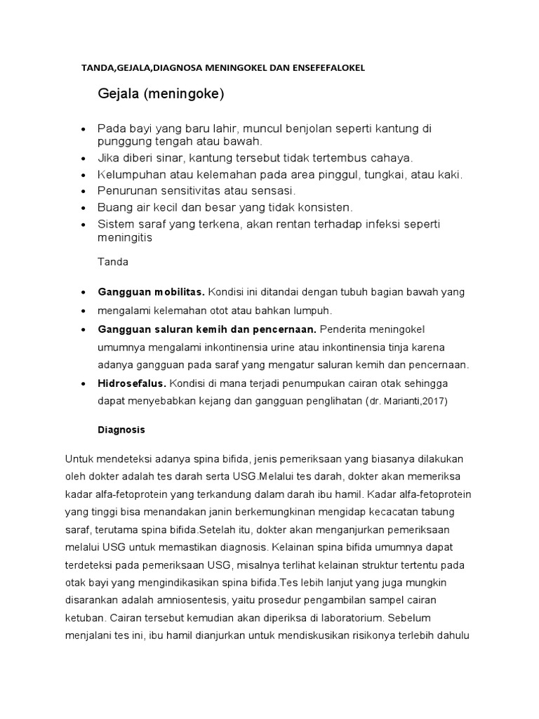 Gejala dan Diagnosis Meningokel & Ensefalokel | PDF