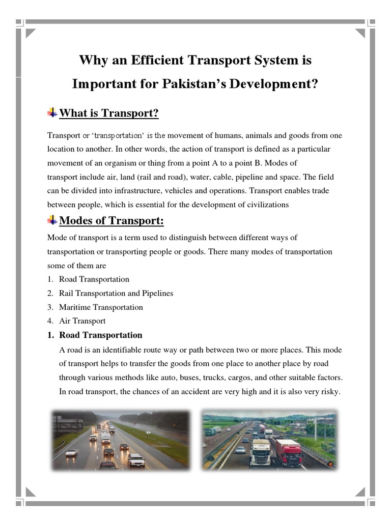 Why An Efficient Transport System Is Important For Pakistan | PDF ...