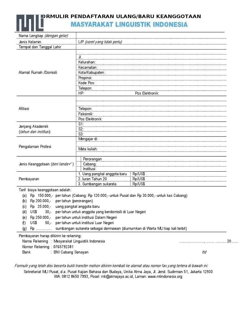 Formulir Pendaftaran MLI | PDF